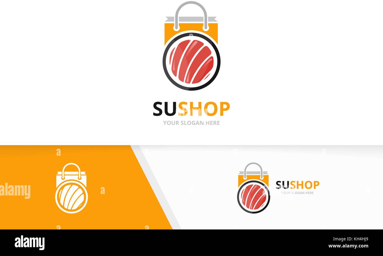 Vector sushi and shop logo combination. Japanese food and sale symbol ...