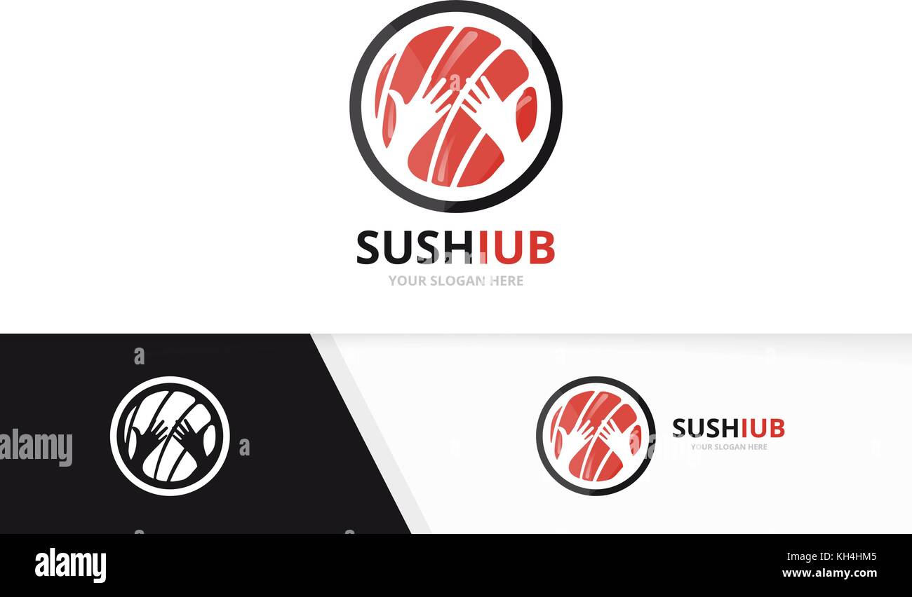 Vector sushi and hands logo combination. Japanese food and embrace ...