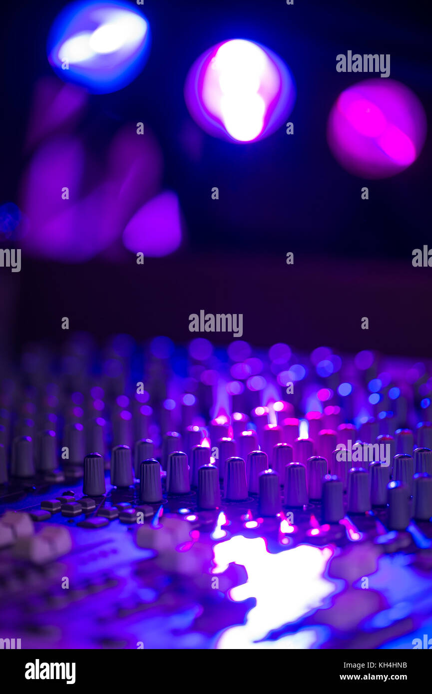 Sound music mixer control panel on colourful light, France Stock Photo ...