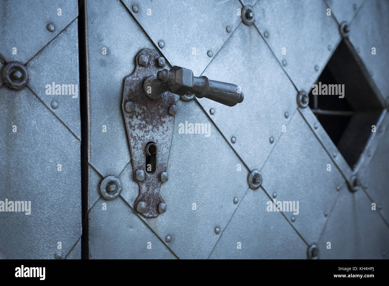 Plated Metal Gate of a Medieval Castle with lock Stock Photo - Alamy