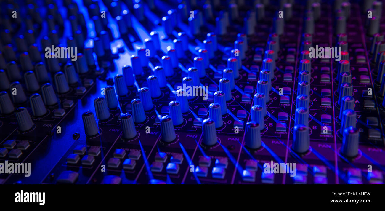 Sound music mixer control panel on colourful light, France Stock Photo ...