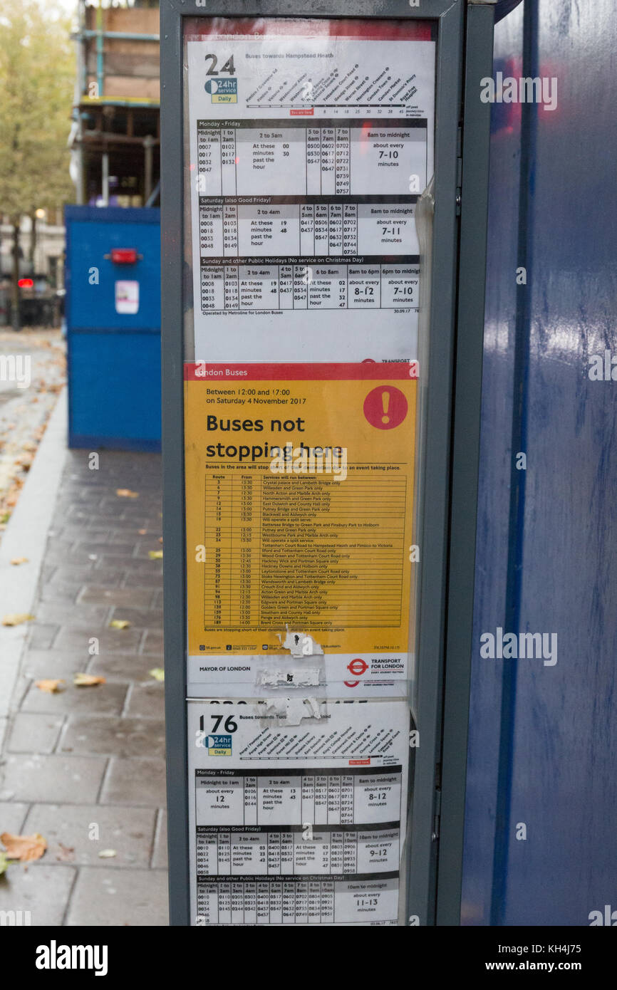 TFL Bus diversion notice Stock Photo - Alamy