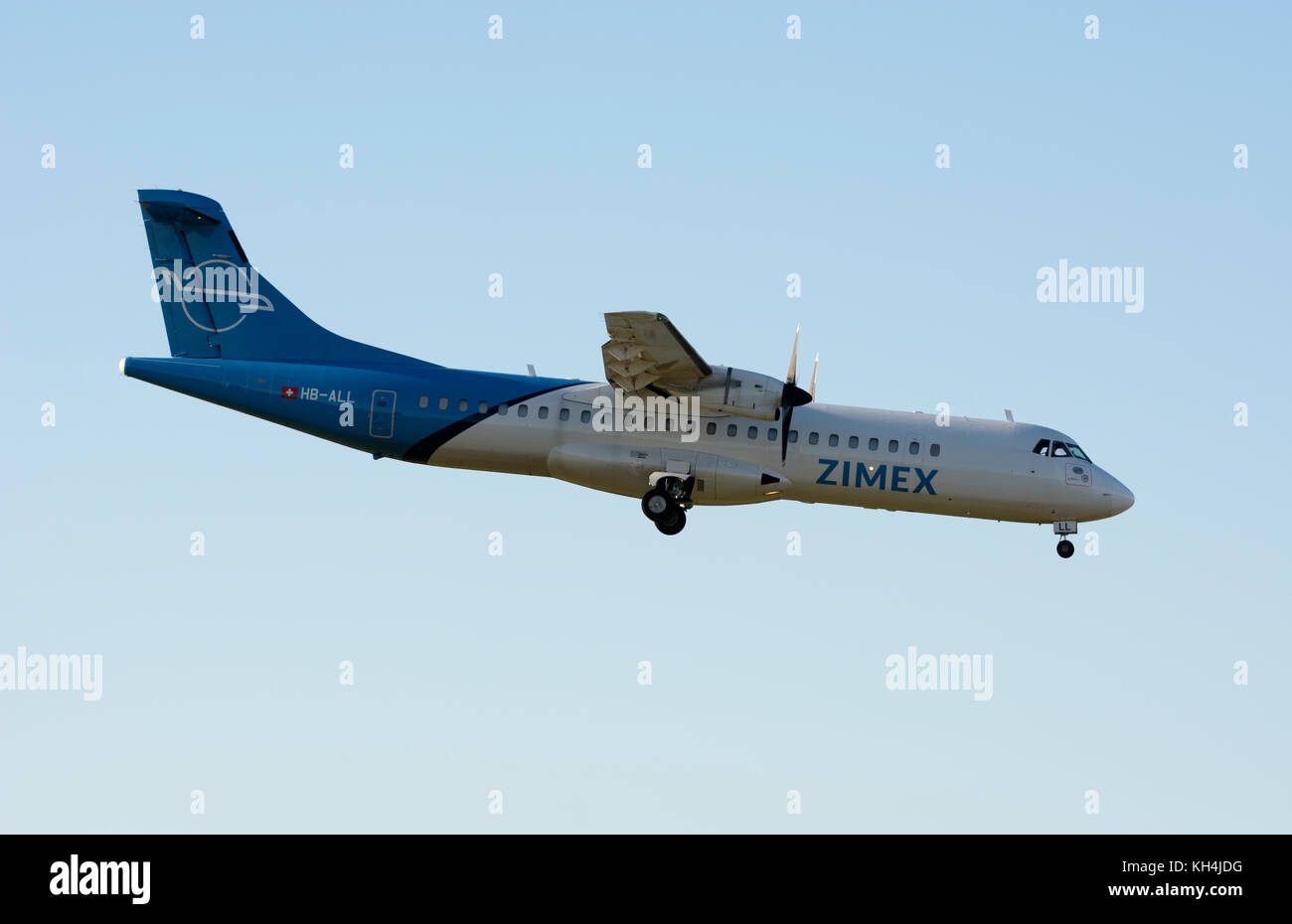 Zimex Aviation ATR72 landing at Birmingham Airport, UK (HB-ALL Stock ...