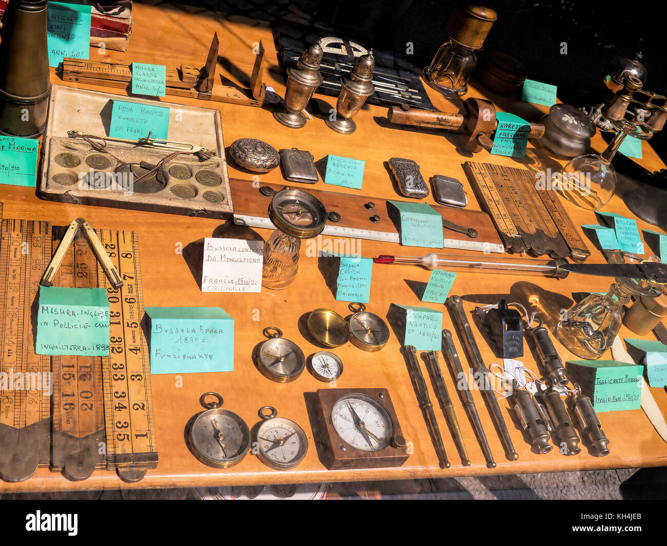 Street Market Stall with scientific instruments in Turin Northern Italy ...