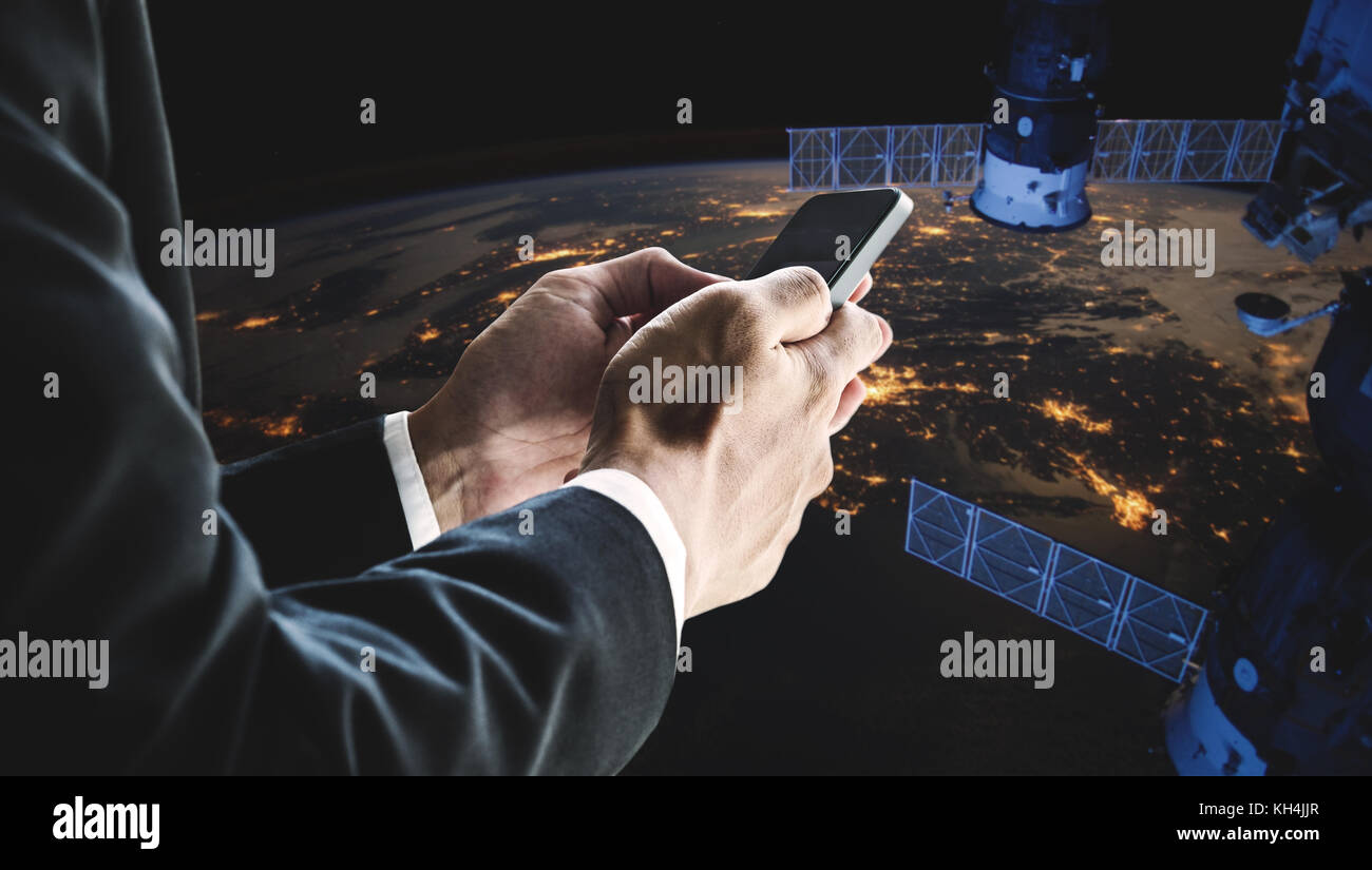 Businessman using mobile smart phone. Business telecommunication and ...