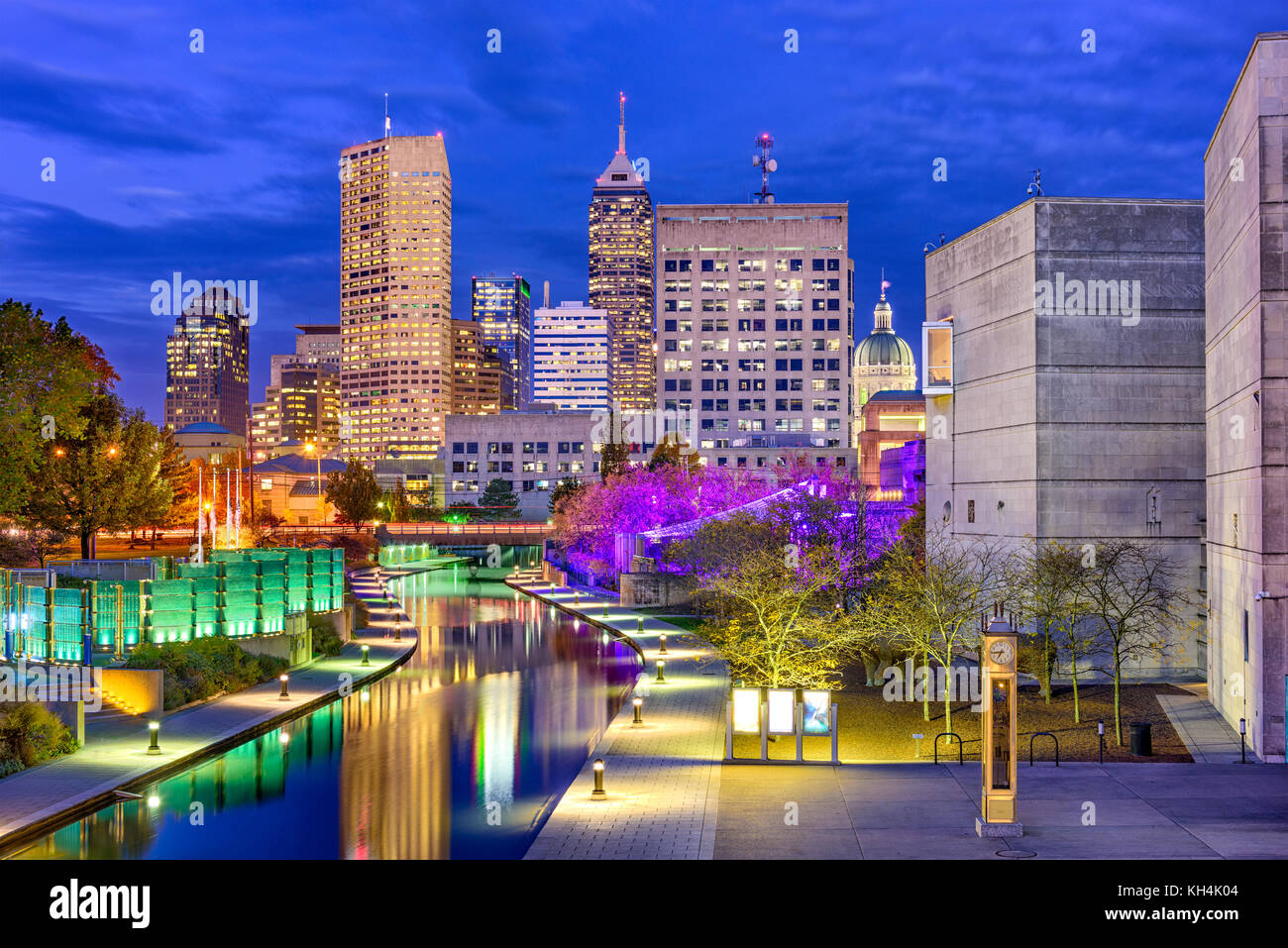 Indianapolis, Indiana, USA skyline on the Canal Walk Stock Photo ...