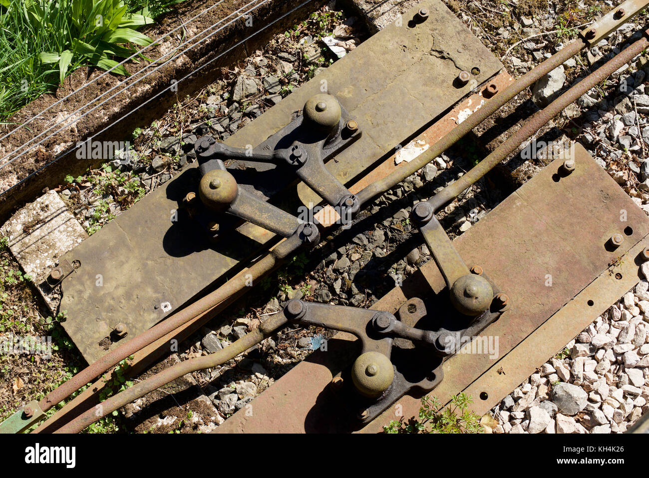 Detail of mechanical point-rodding on a heritage railway Stock Photo ...