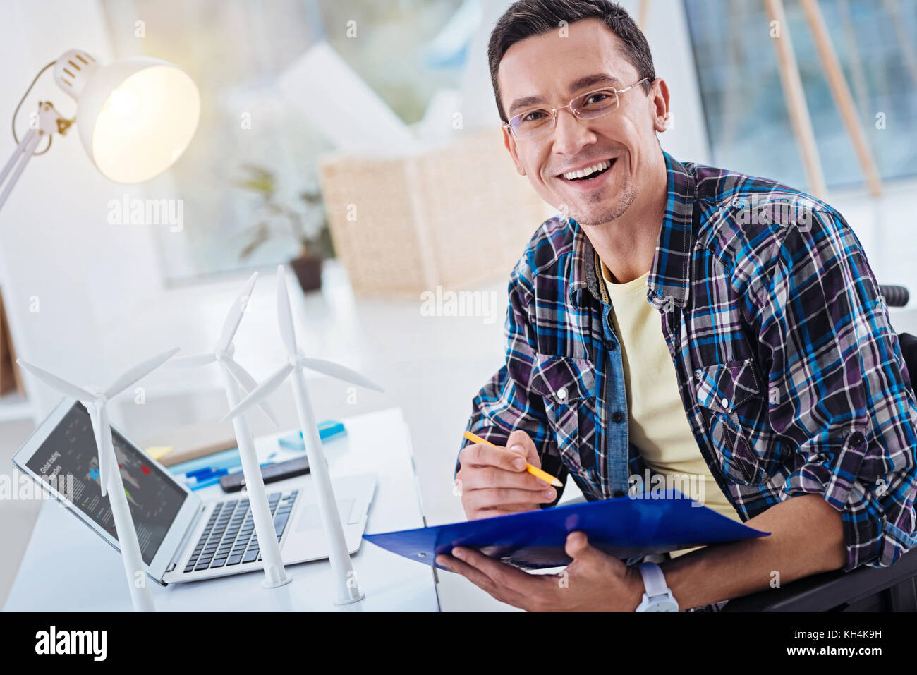 Cheerful male person being ready to note some ideas Stock Photo - Alamy