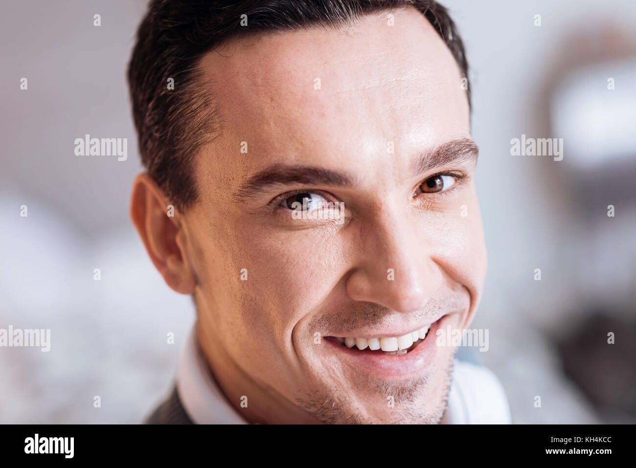 Close up of kind man that posing on camera Stock Photo - Alamy