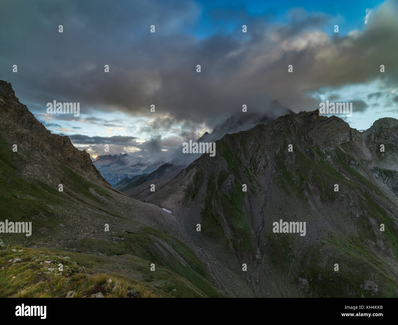 Northern Italy, mountain range, peaks, alps, cloudy weather, blue sky ...