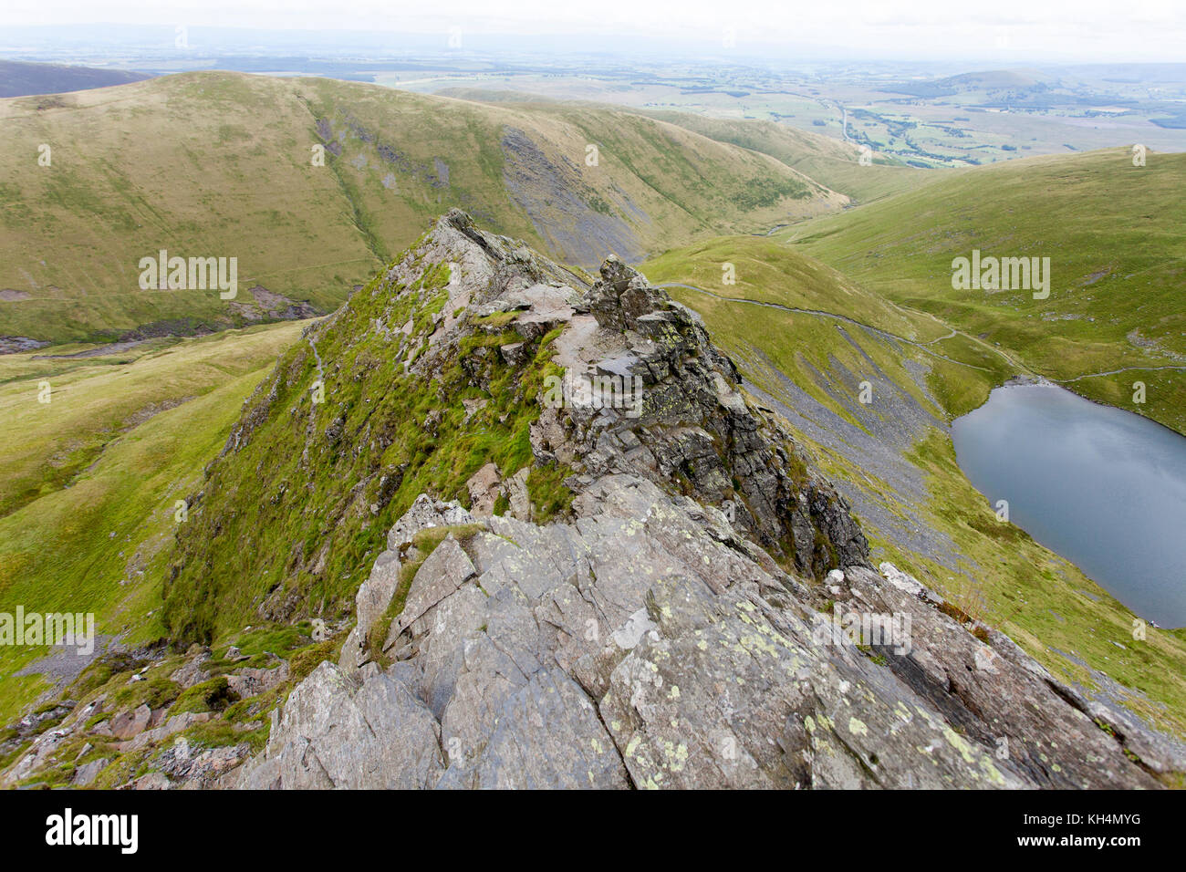Blencathra, looking down Sharp Edge towards Scales, with Scales Tarn at ...