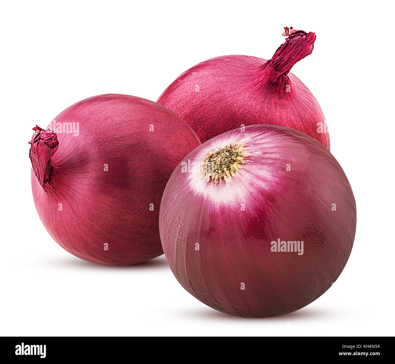 Three red onion isolated on white background. Clipping Path. Full depth ...