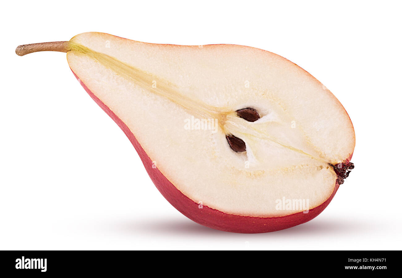 Fresh red pears cut in half isolated on white background Clipping Path ...