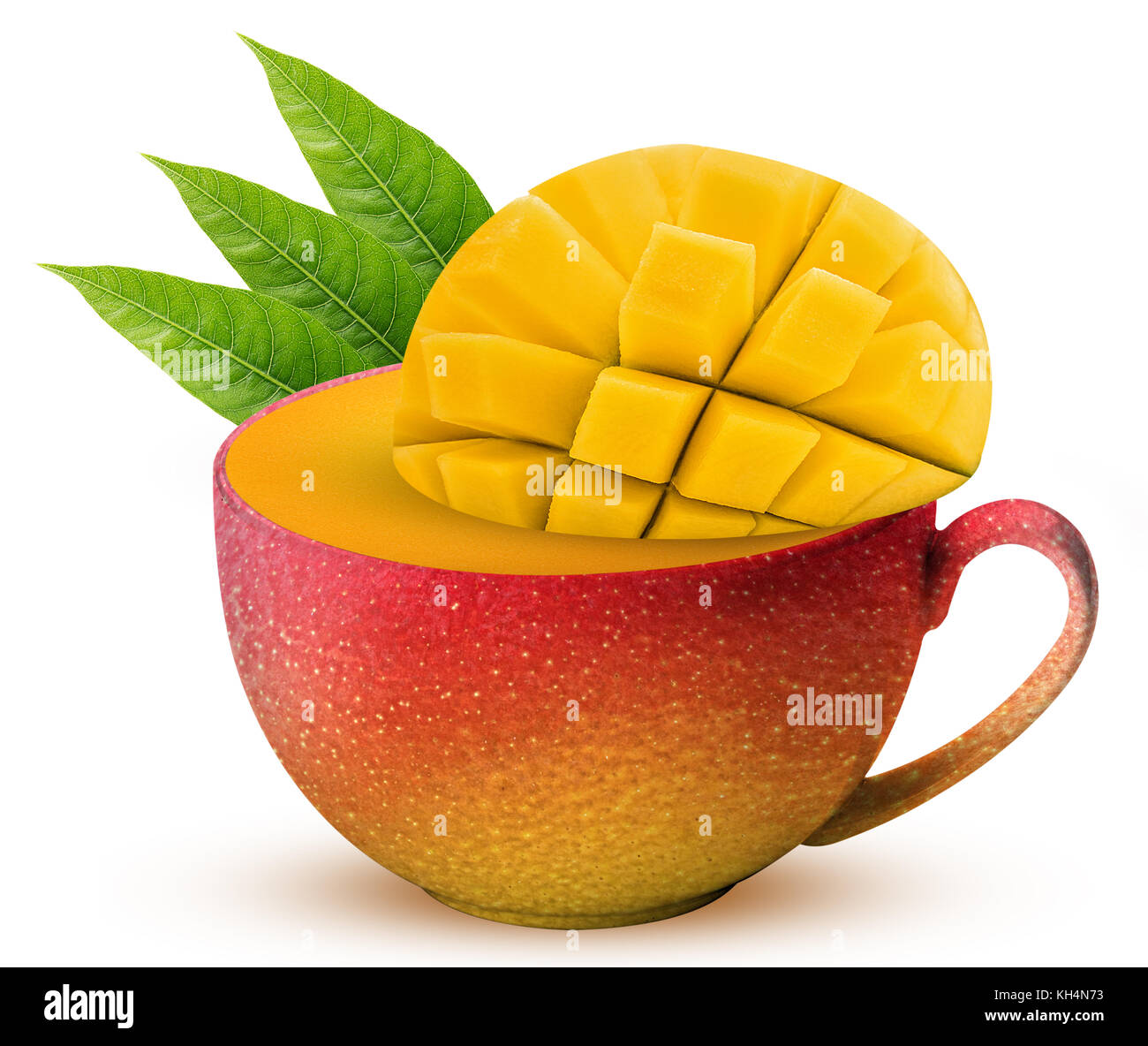 Mug of fresh mango fruit with leaf isolated on white background ...