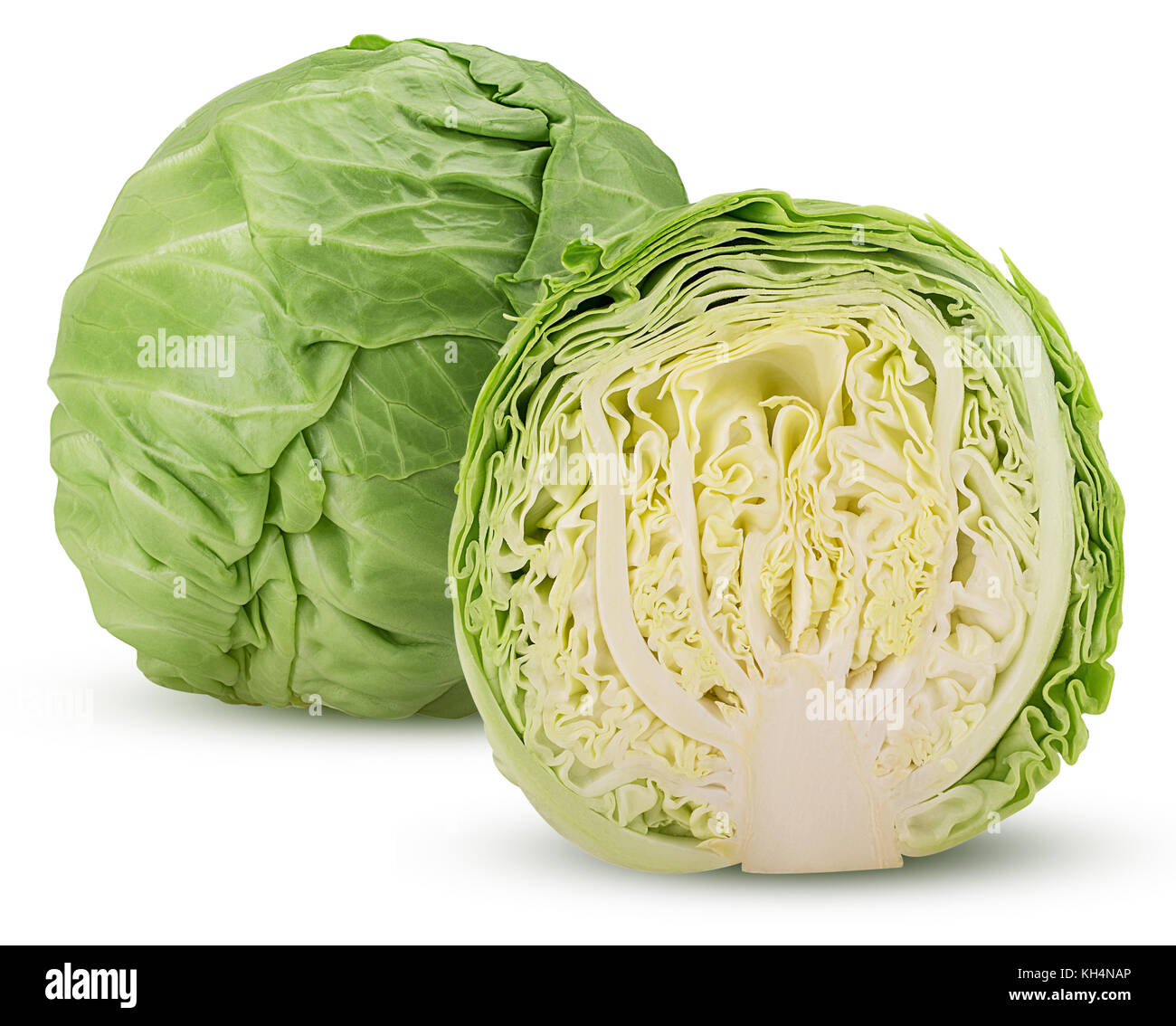 Green cabbage one cut in half isolated on white background. Clipping ...