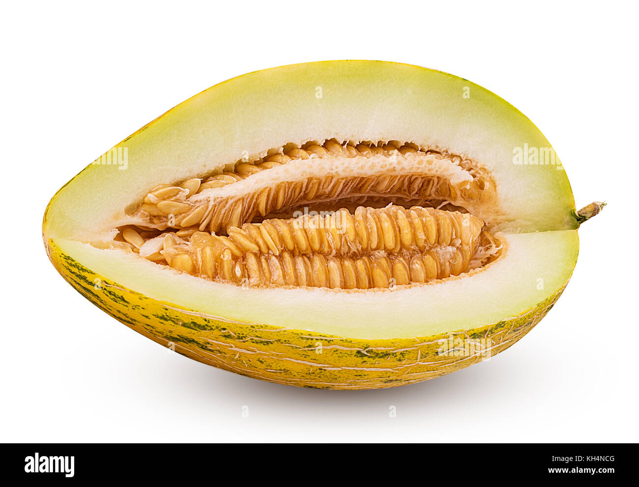 Ripe melon cut in half isolated on white background. Clipping Path ...