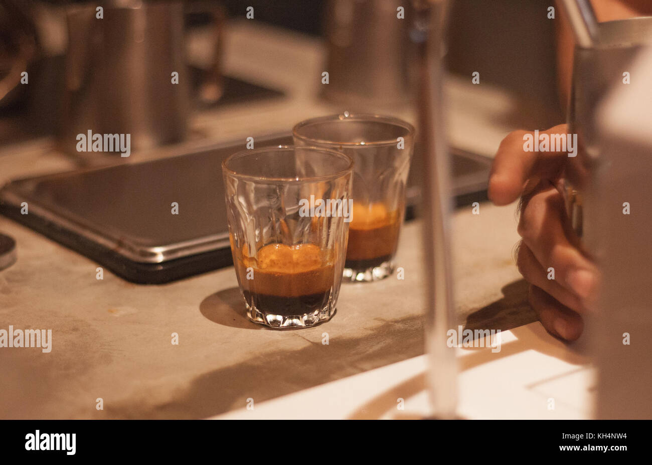 Perfect Double Espresso Shot from Machine Stock Photo - Alamy