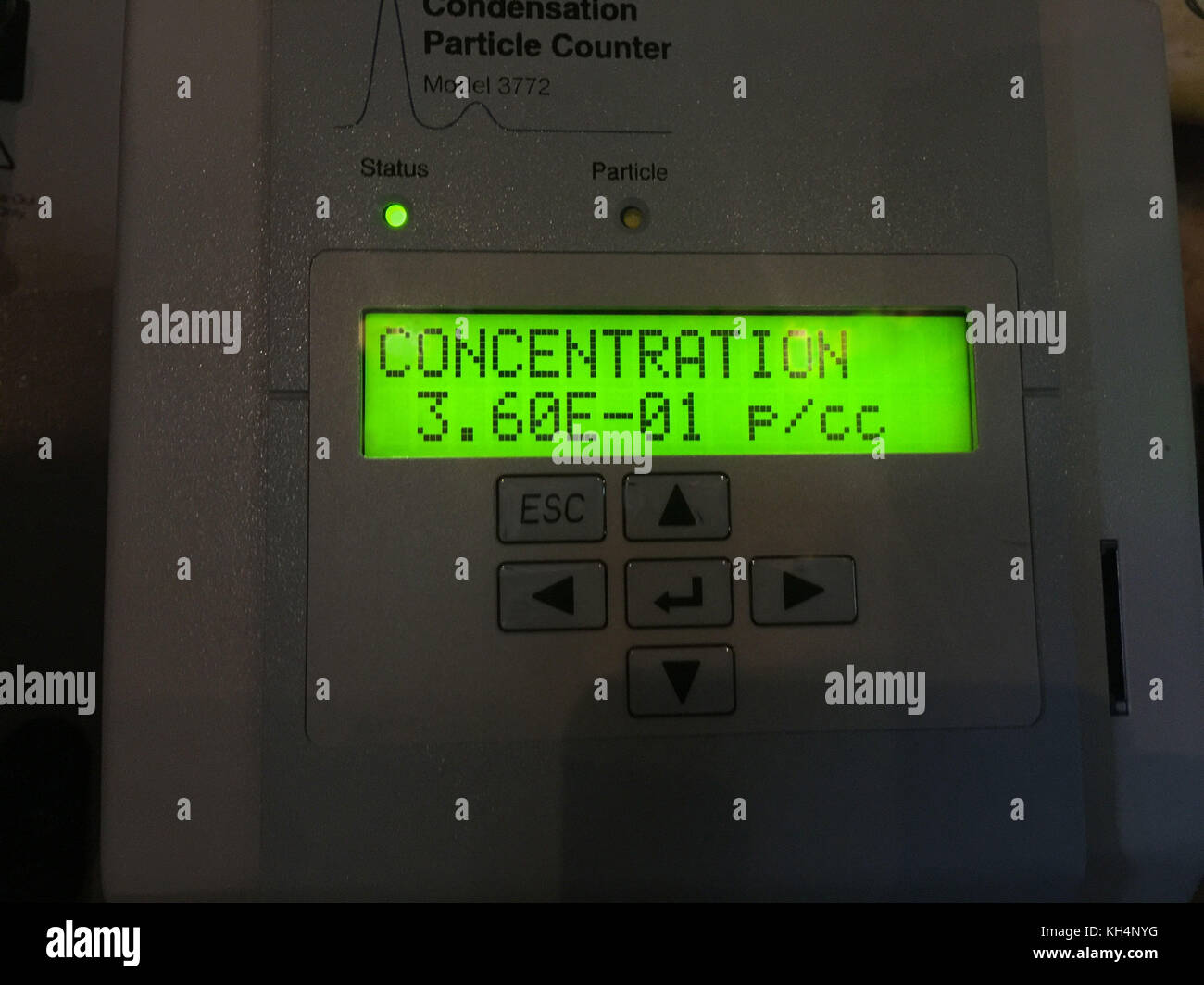 Screen of a Particle Counter apparatus displays the data being ...