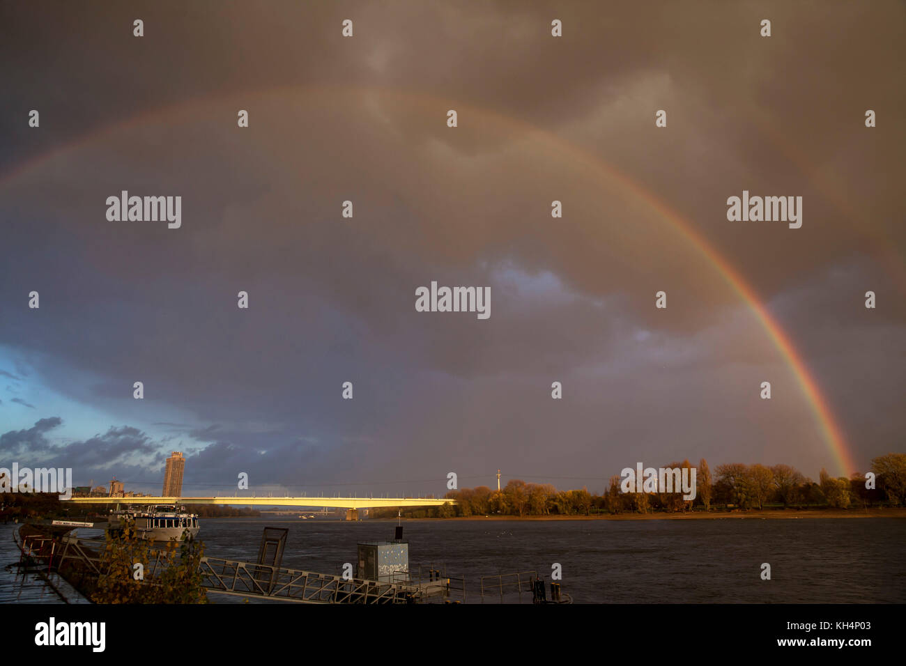 Europe, Germany, North Rhine-Westphalia, Cologne, rainbow above the ...