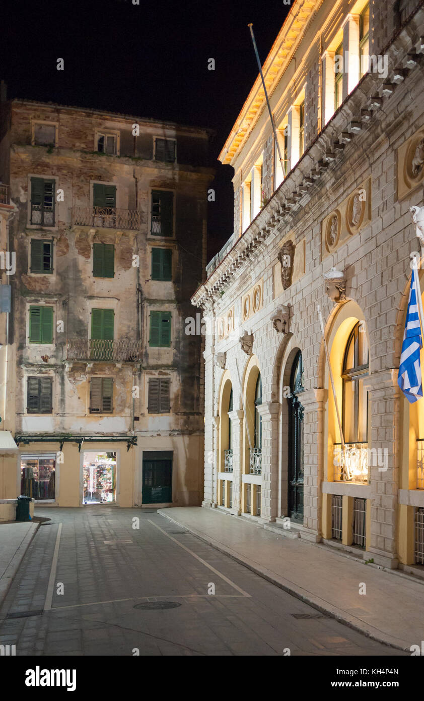 buildings at night in the city of corfu In Greece Stock Photo - Alamy