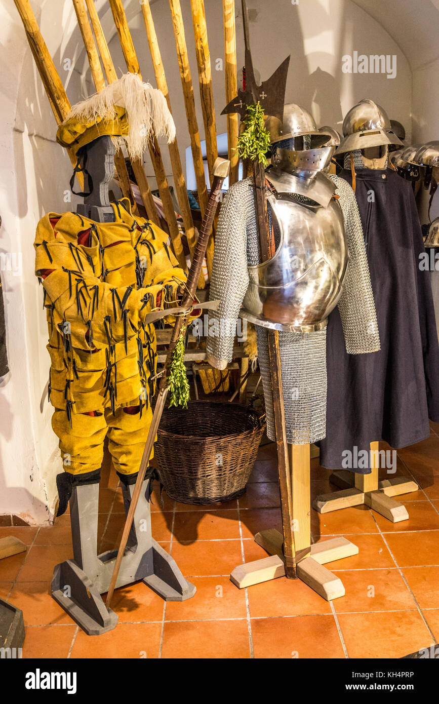 Medieval suits of armour in the Festung Fortress in the old medieval ...