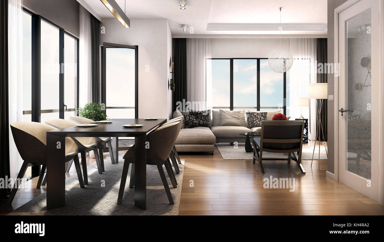3D realistic view and render of interior design Stock Photo - Alamy