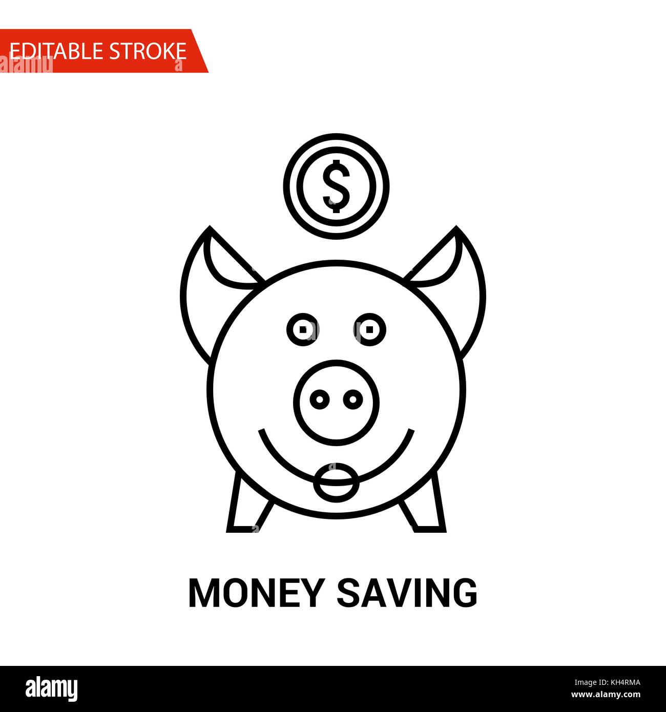 Money Saving Icon. Thin Line Vector Illustration - Adjust stroke weight ...