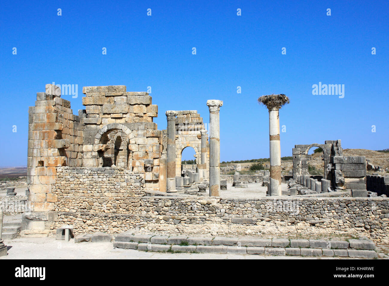 View of the Basilica in Volubilis, Roman city near to Meknes, the ...