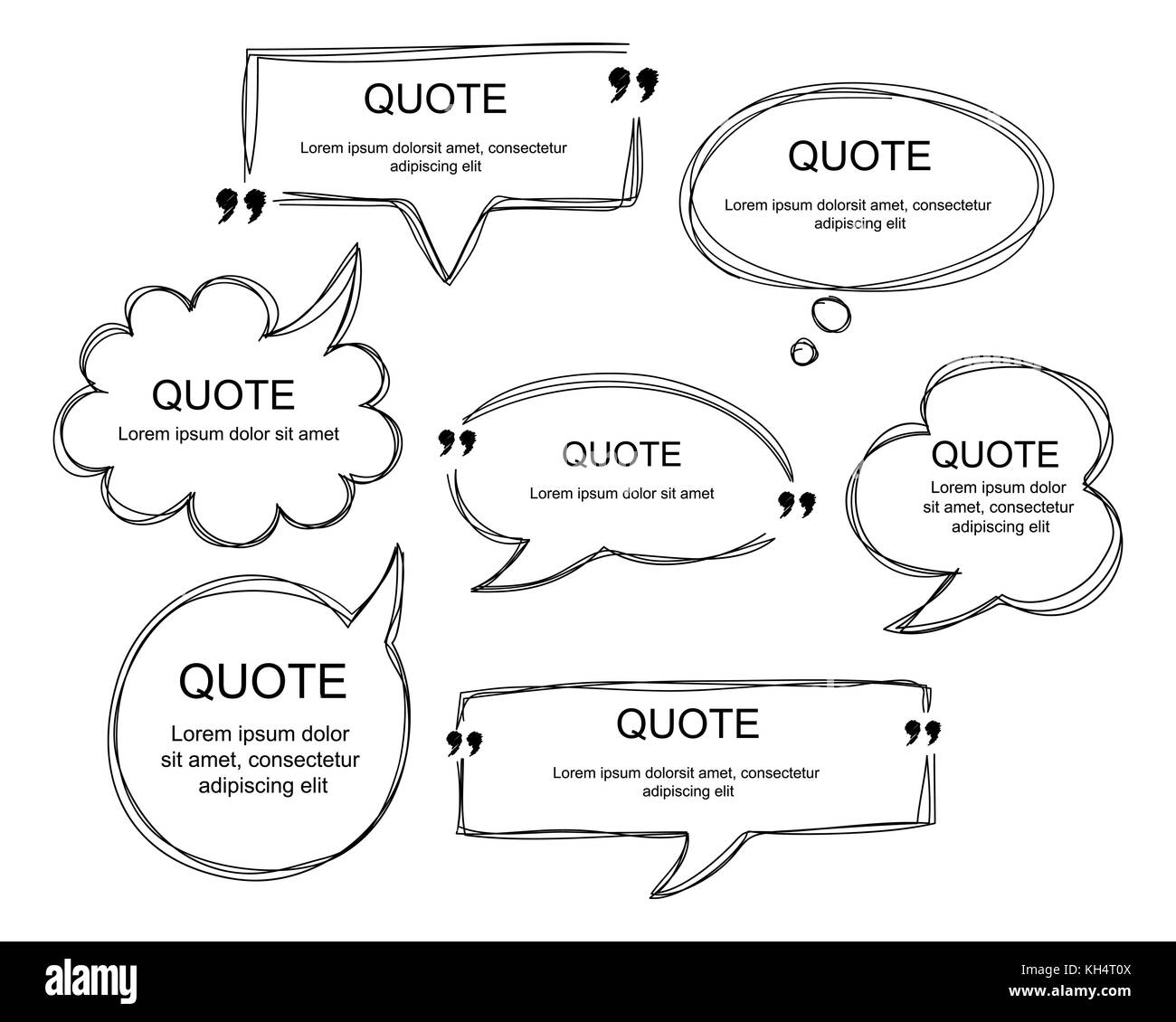 Vector collection of scribbled comic speech bubbles with hand drawn ...