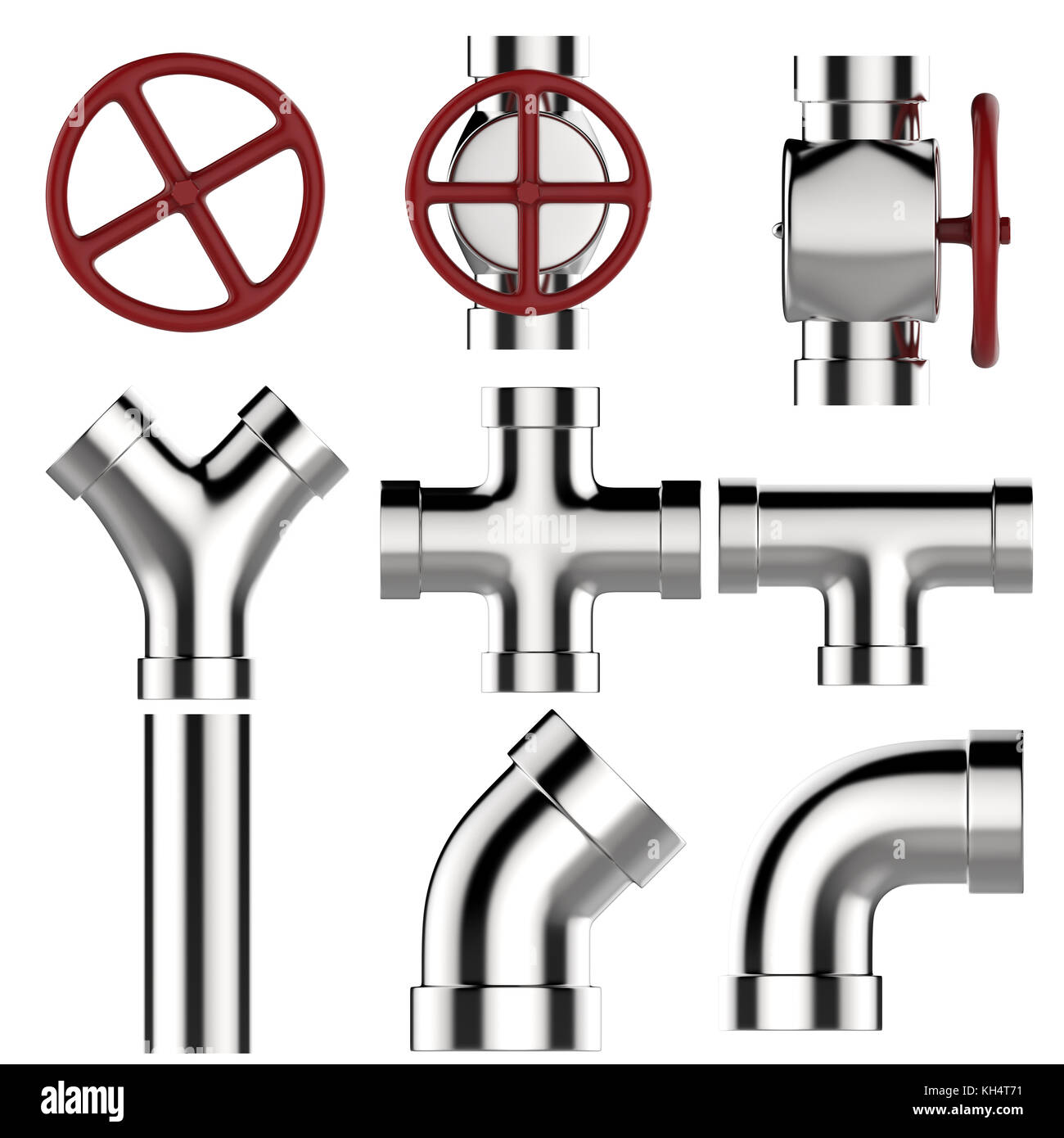 3d rendering pipe with pipe joint and valve isolated on white Stock ...