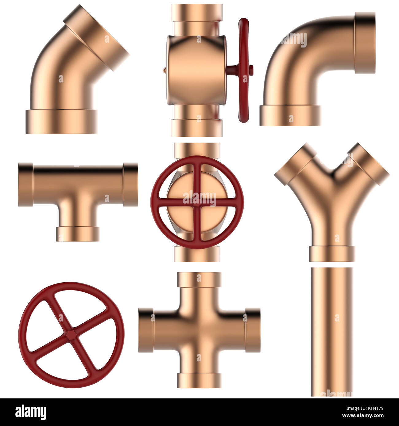 3d rendering pipe with pipe joint and valve isolated on white Stock ...