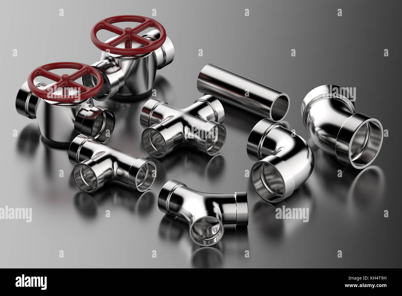 3d rendering pipe with pipe joint and valve Stock Photo - Alamy