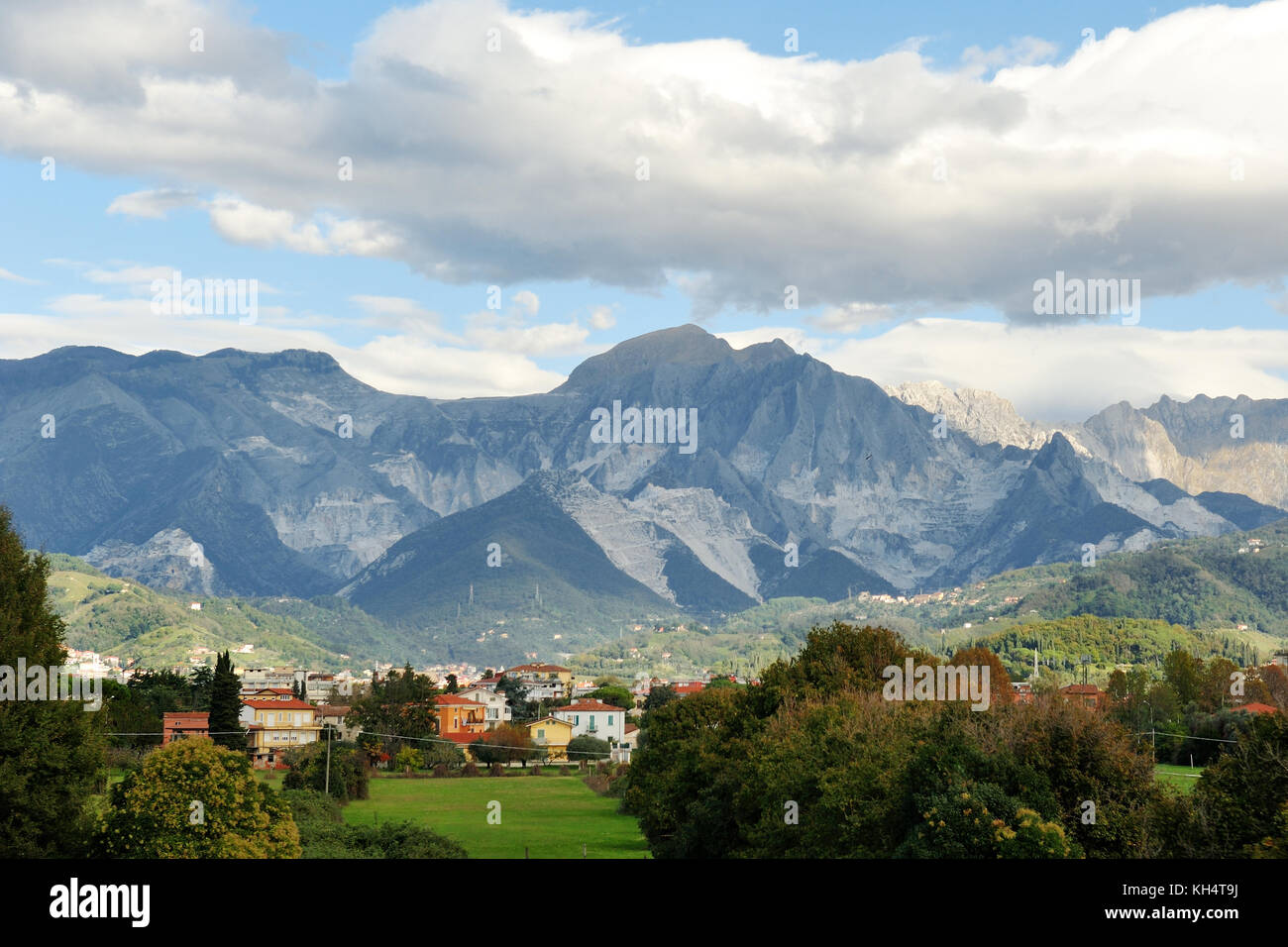 Panoramic view of the Alps mountains and landscape, Italy Stock Photo ...