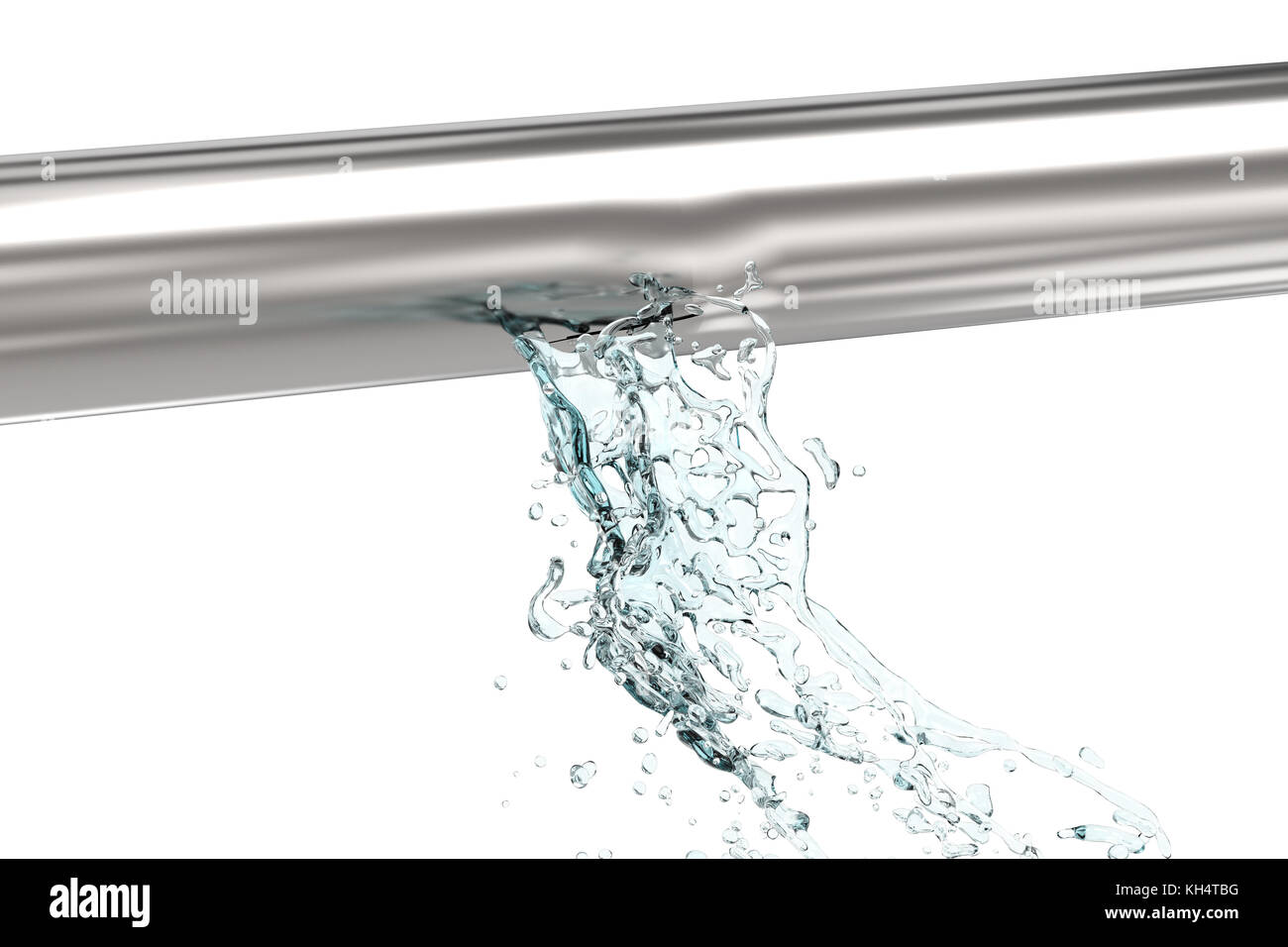 3d rendering leaking pipe with water splash on white background Stock ...