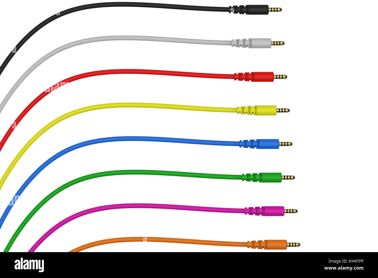 3d rendering set of colorful audio jack with cables isolated on white ...
