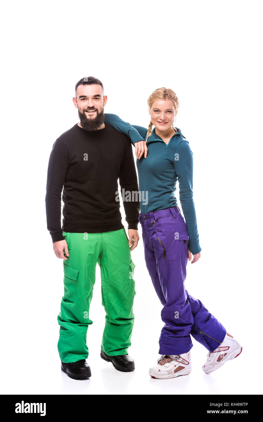 couple in snowboarding clothes Stock Photo - Alamy