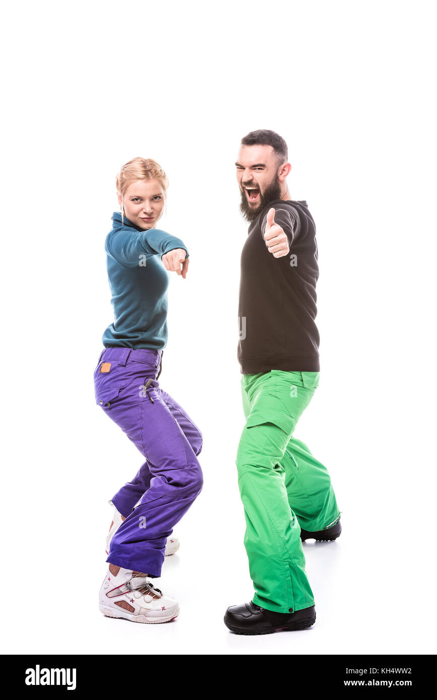 couple in snowboarding clothes Stock Photo - Alamy