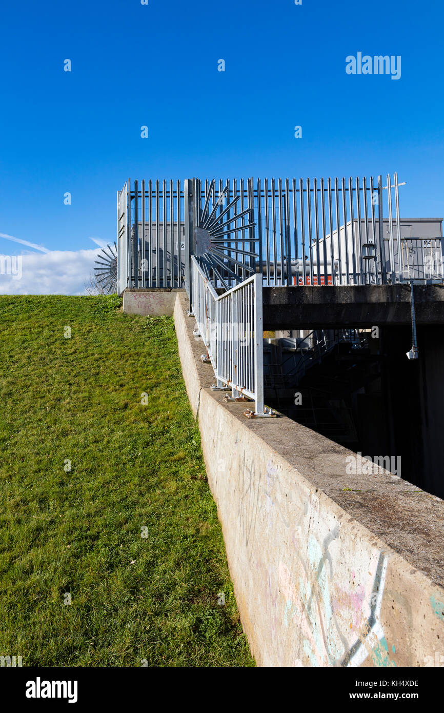 Leigh Flood defence barrier on the River Medway which cuts through ...