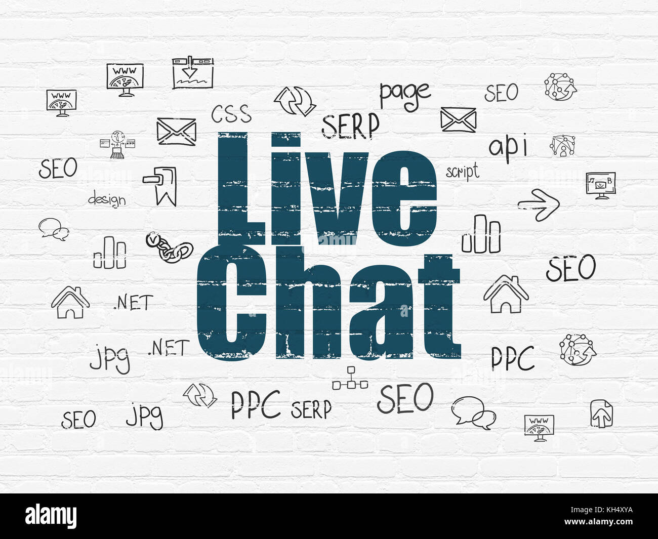 Web development concept: Live Chat on wall background Stock Photo - Alamy