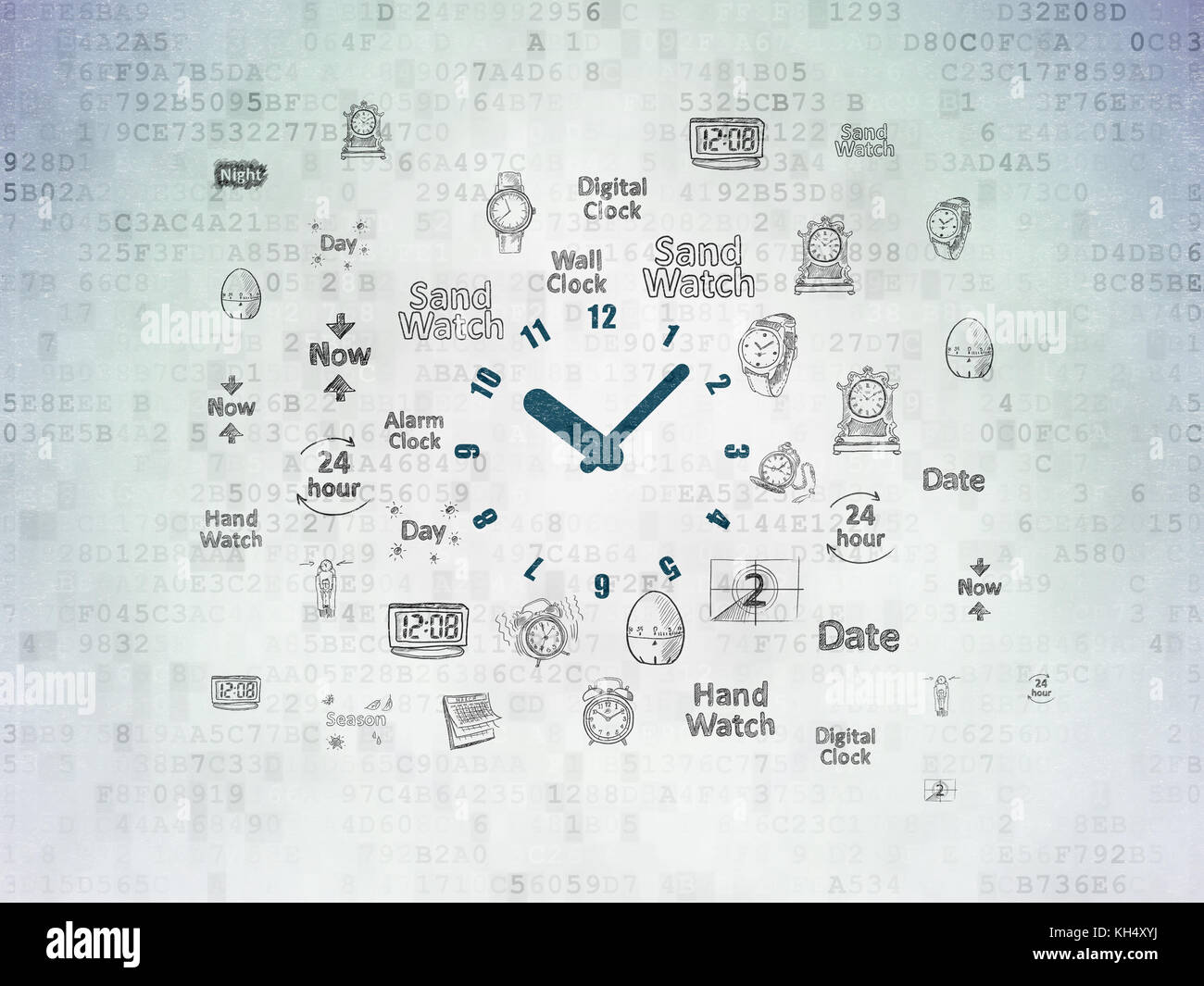 Time concept: Clock on Digital Data Paper background Stock Photo - Alamy