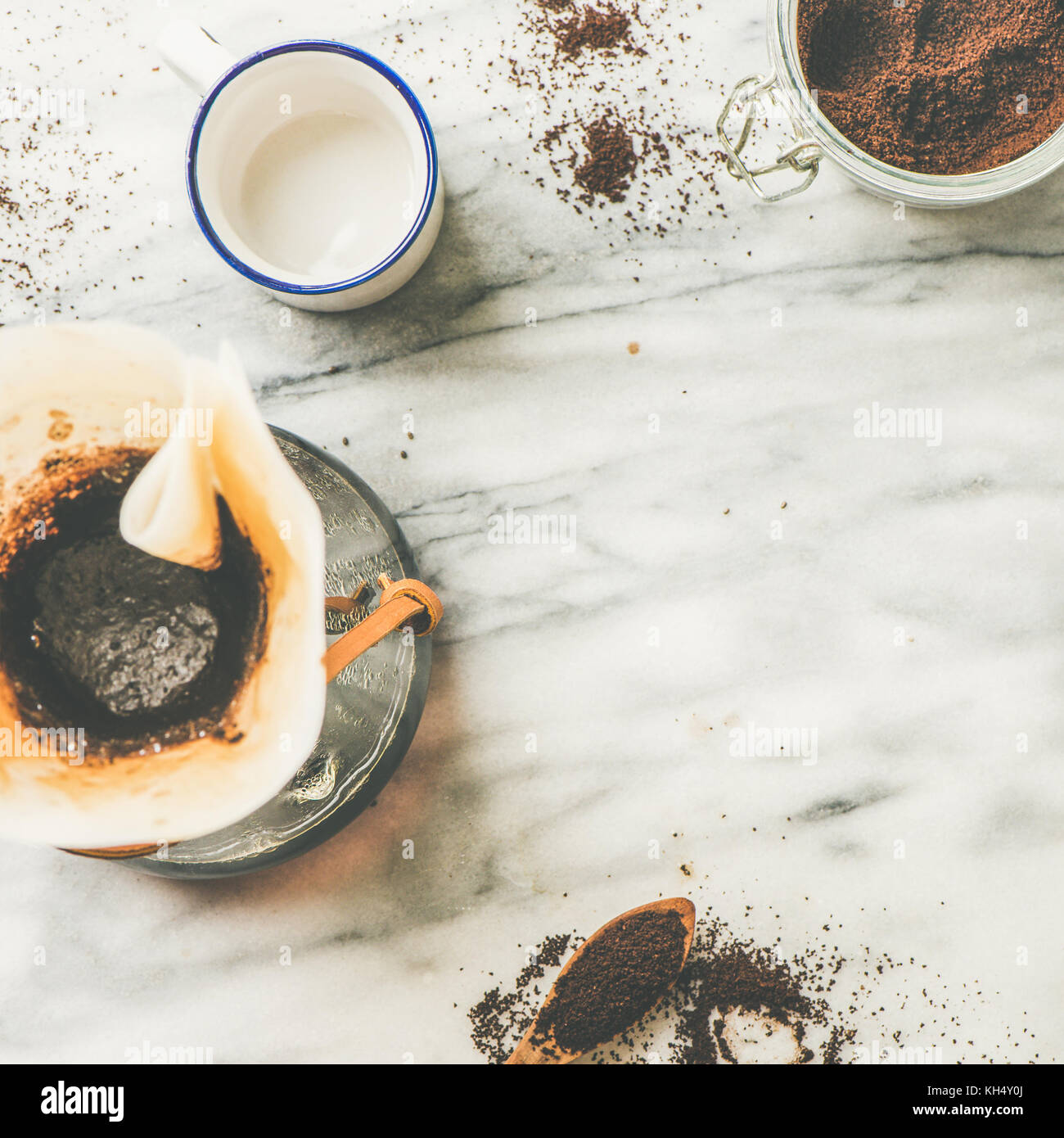 Black filtered coffee in Chemex on marble table, square crop Stock ...