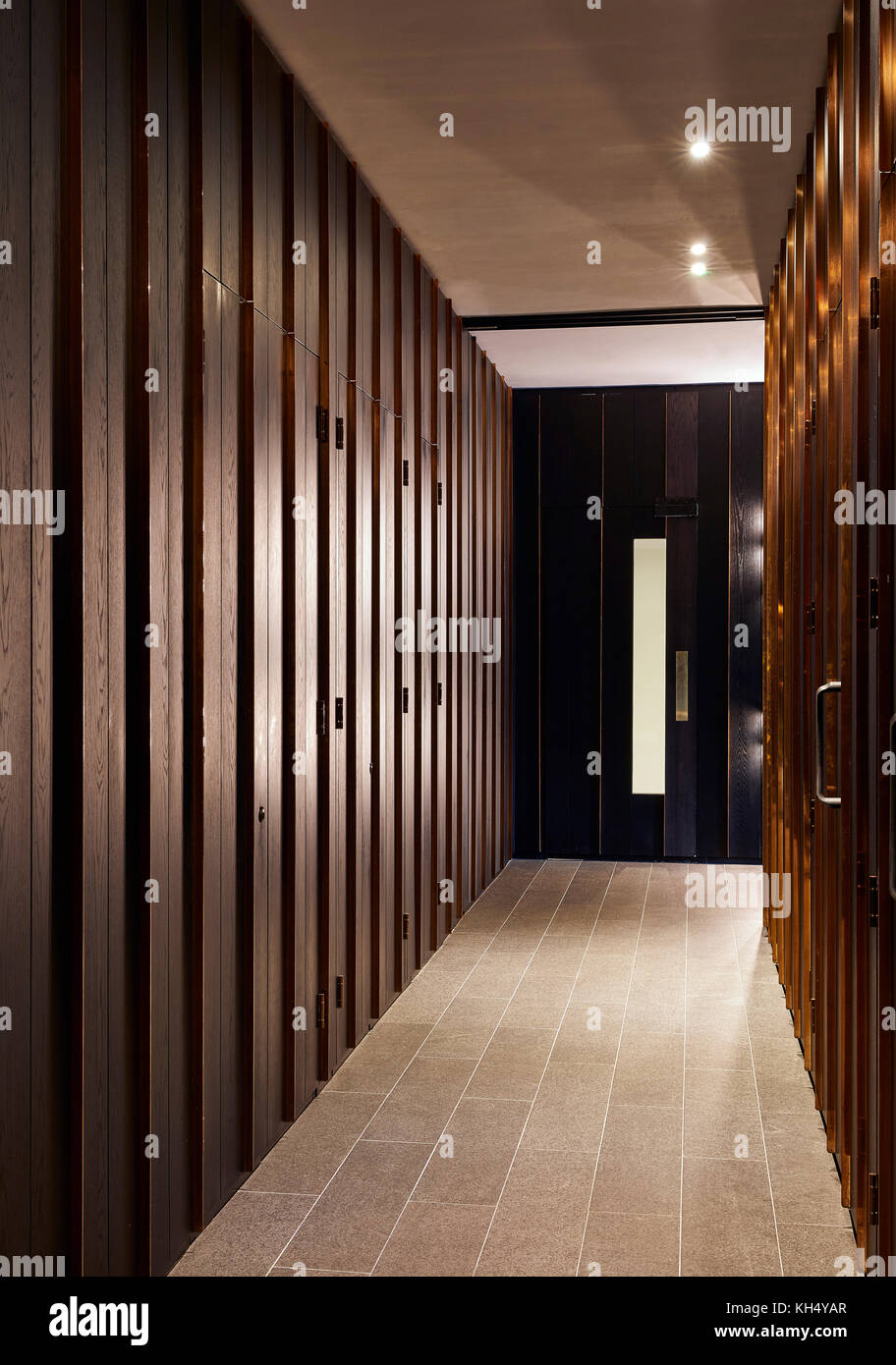 Corridor with wood panelling. 55 Victoria Street, London, United ...