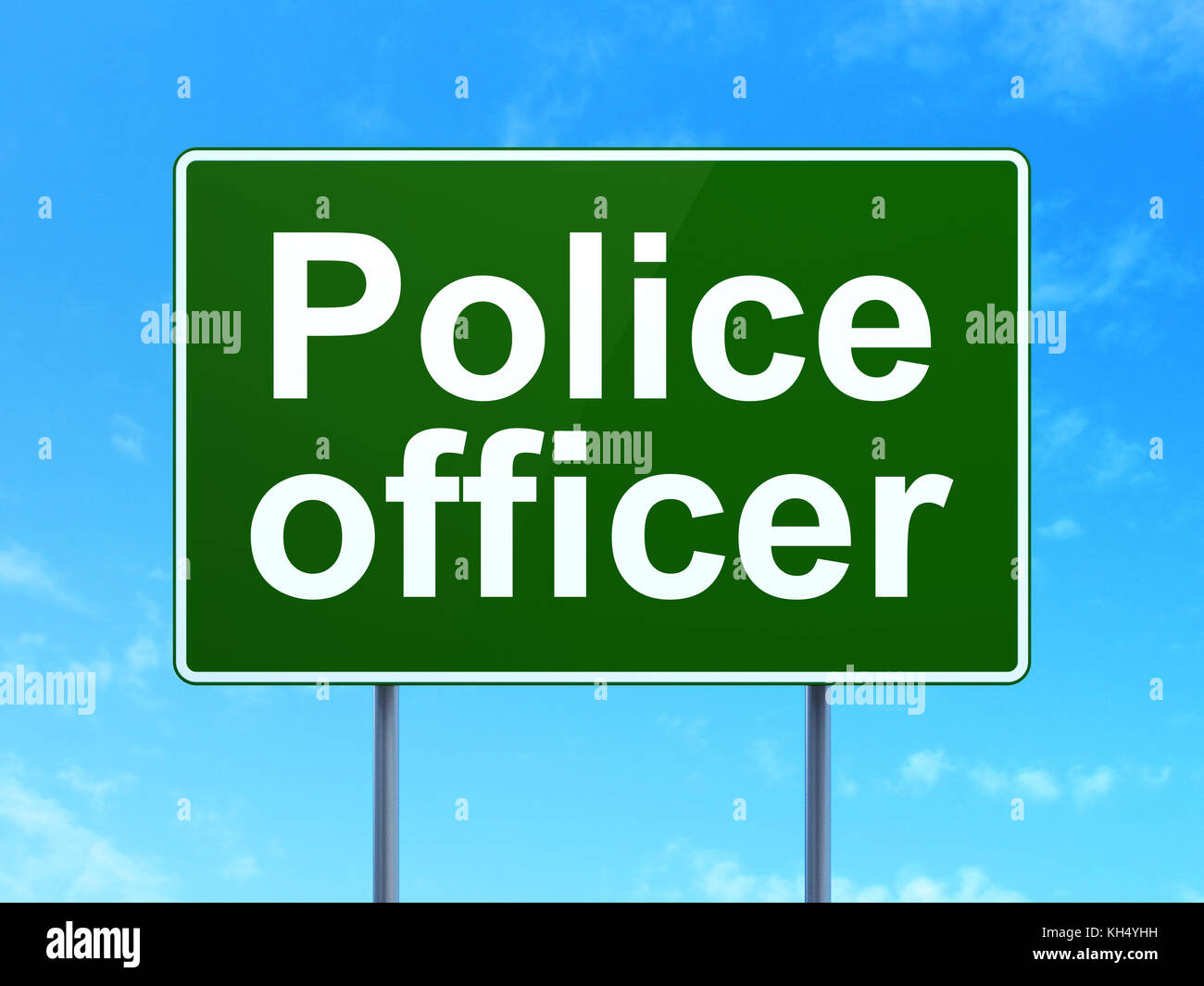 Law concept: Police Officer on road sign background Stock Photo - Alamy