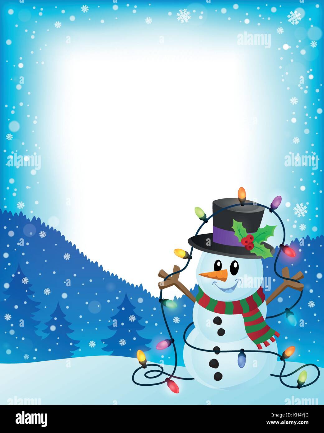 Snowman with Christmas lights frame 1 - eps10 vector illustration Stock ...