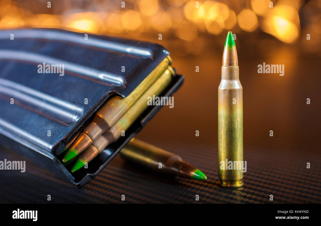 Ammunition with green bullets and magazine for an AR-15 Stock Photo - Alamy