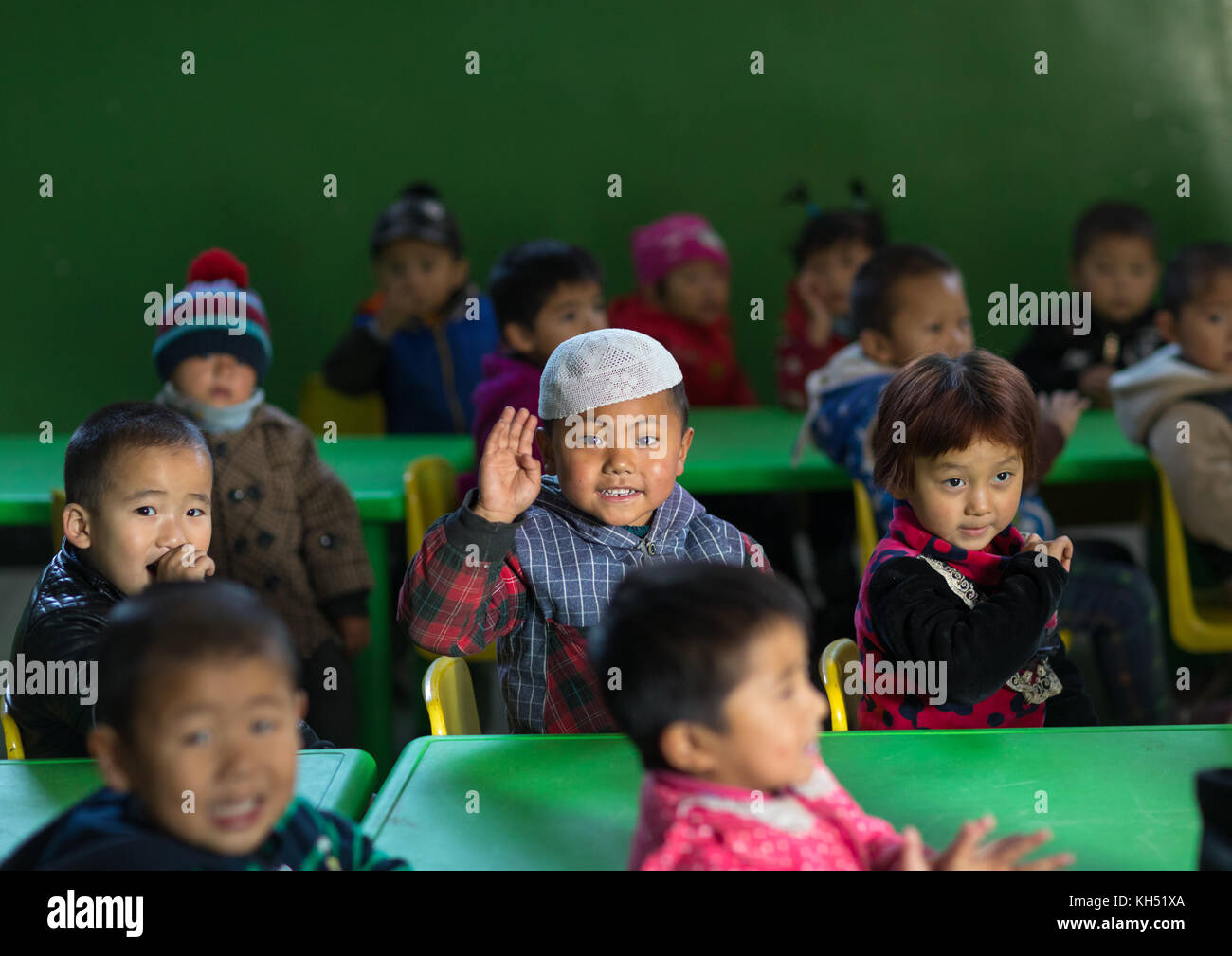 Salar ethnic minority children in a primary school, Qinghai province ...