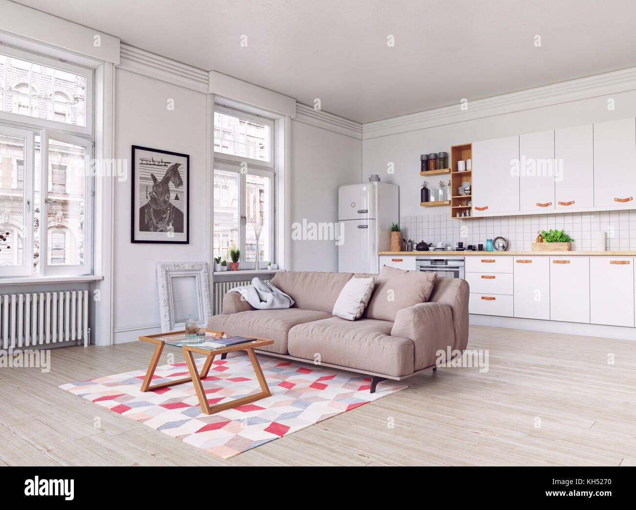 modern kitchen interior. Scandinavian style design. 3d rendering ...