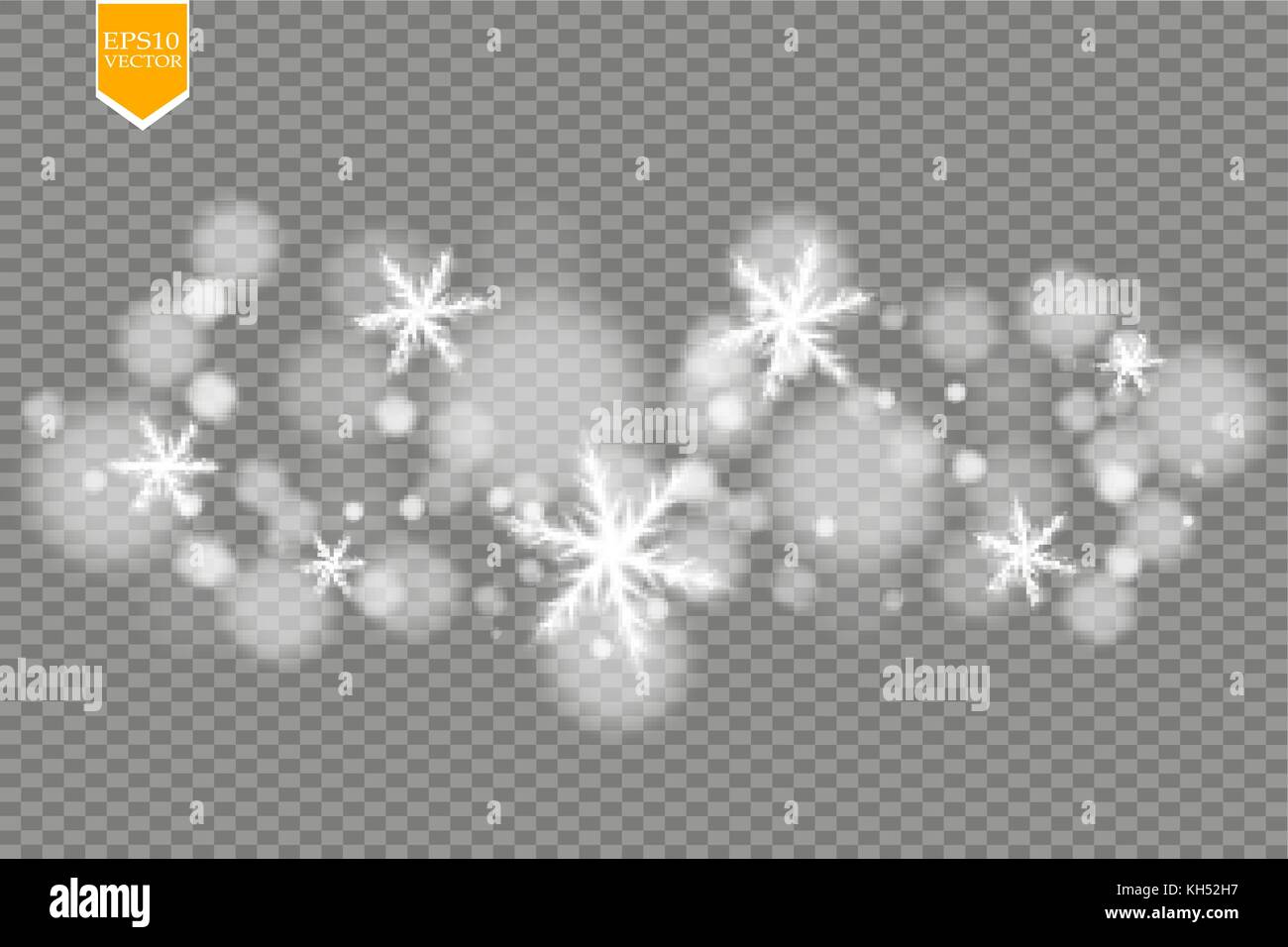 Shine white snowflake with glitter isolated on transparent background. Christmas decoration with ...