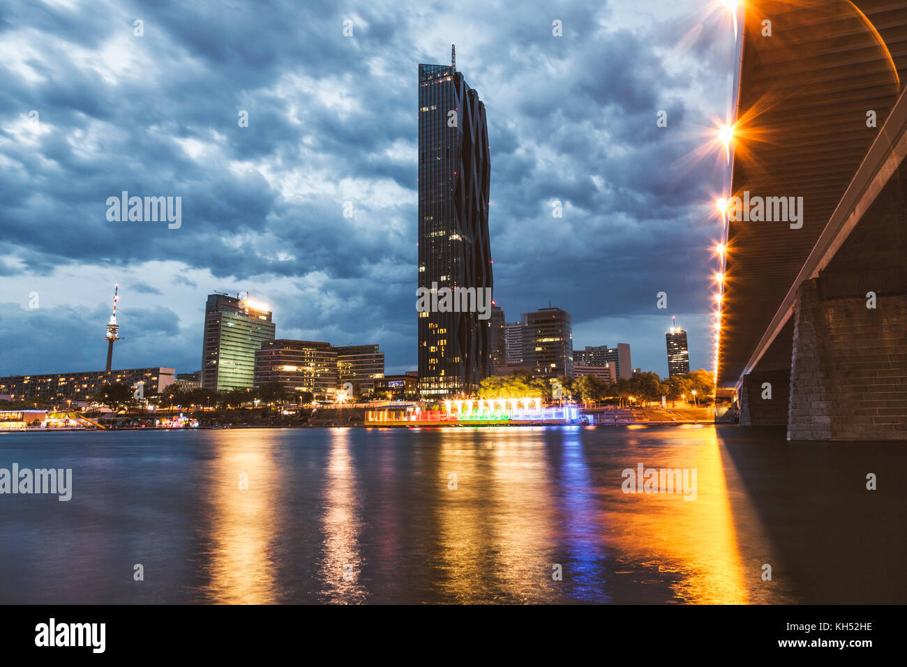 Beautiful Vienna skyline on the Danube river at night Stock Photo - Alamy
