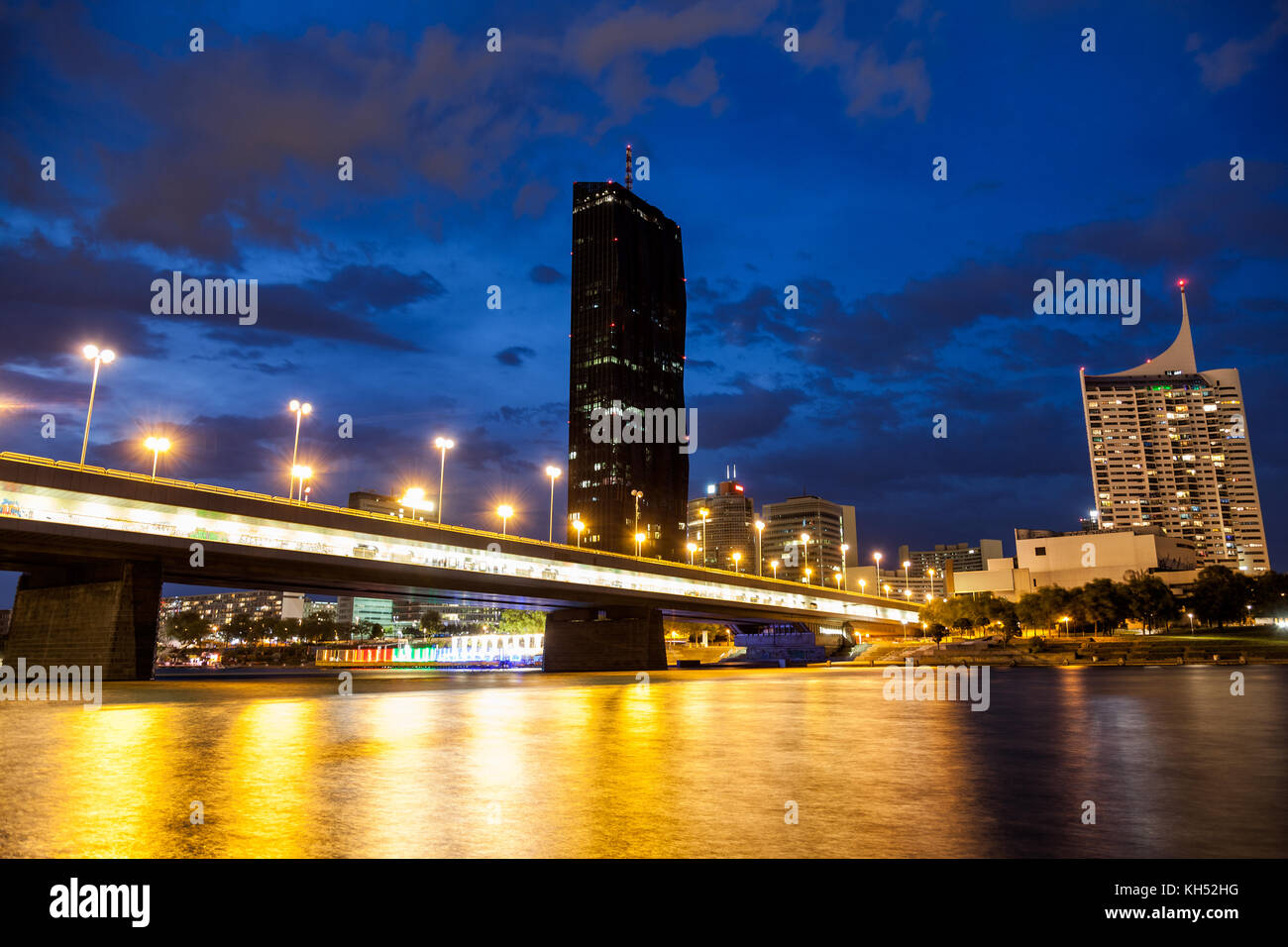 Beautiful Vienna skyline on the Danube river at night Stock Photo - Alamy
